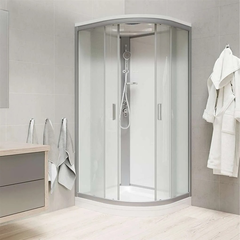 Mereo - Sprchový box 80x80 cm, se stříškou, satin/bílá/sklo Point CK35172KMSW