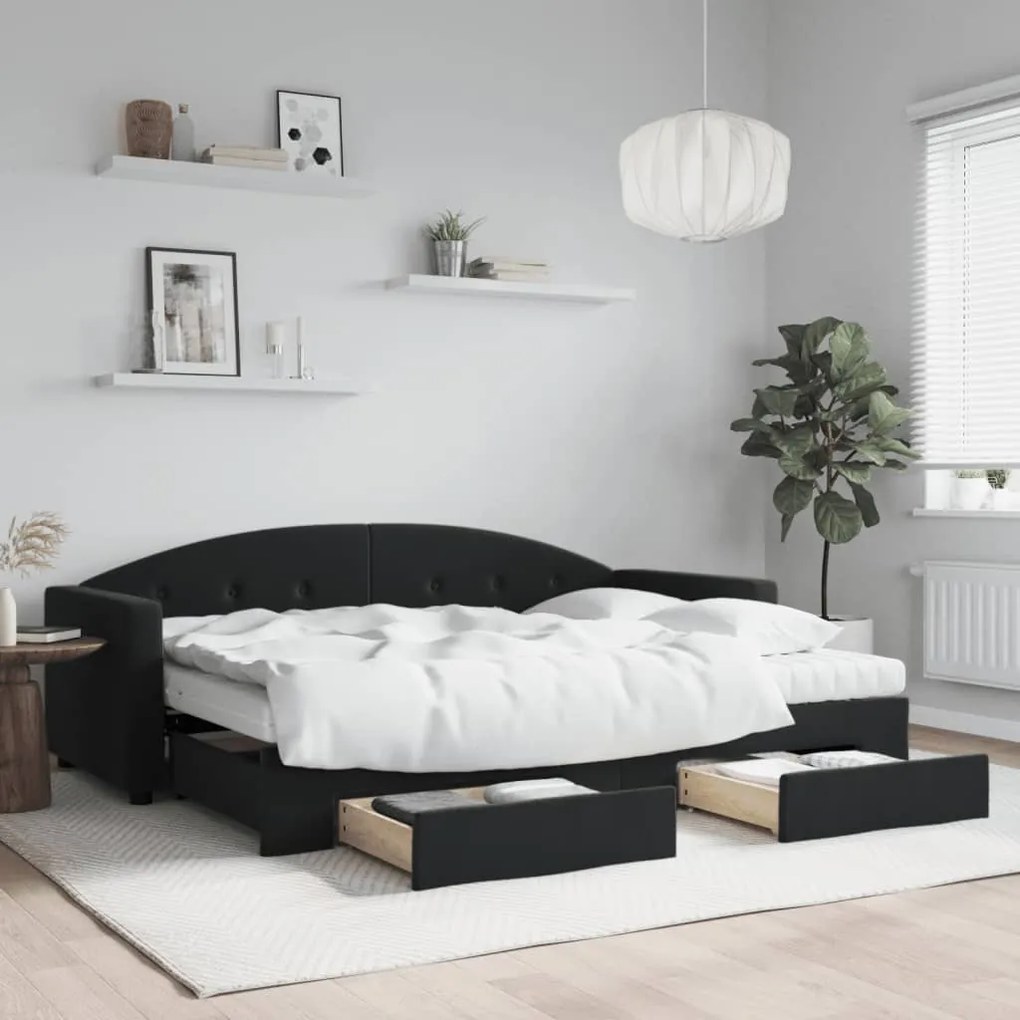 Válenda s přistýlkou a zásuvkami černá 80 x 200 cm samet 3197370