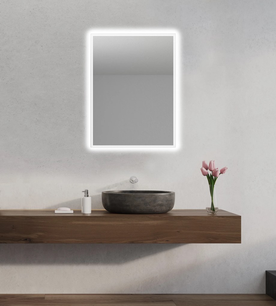 Amirro Zrcadlo na zeď chodbu do pokoje ložnice koupelny předsíně MOONLIGHT 60 x 80 cm s LED podsvíceným okrajem po celém obvodu 410-999