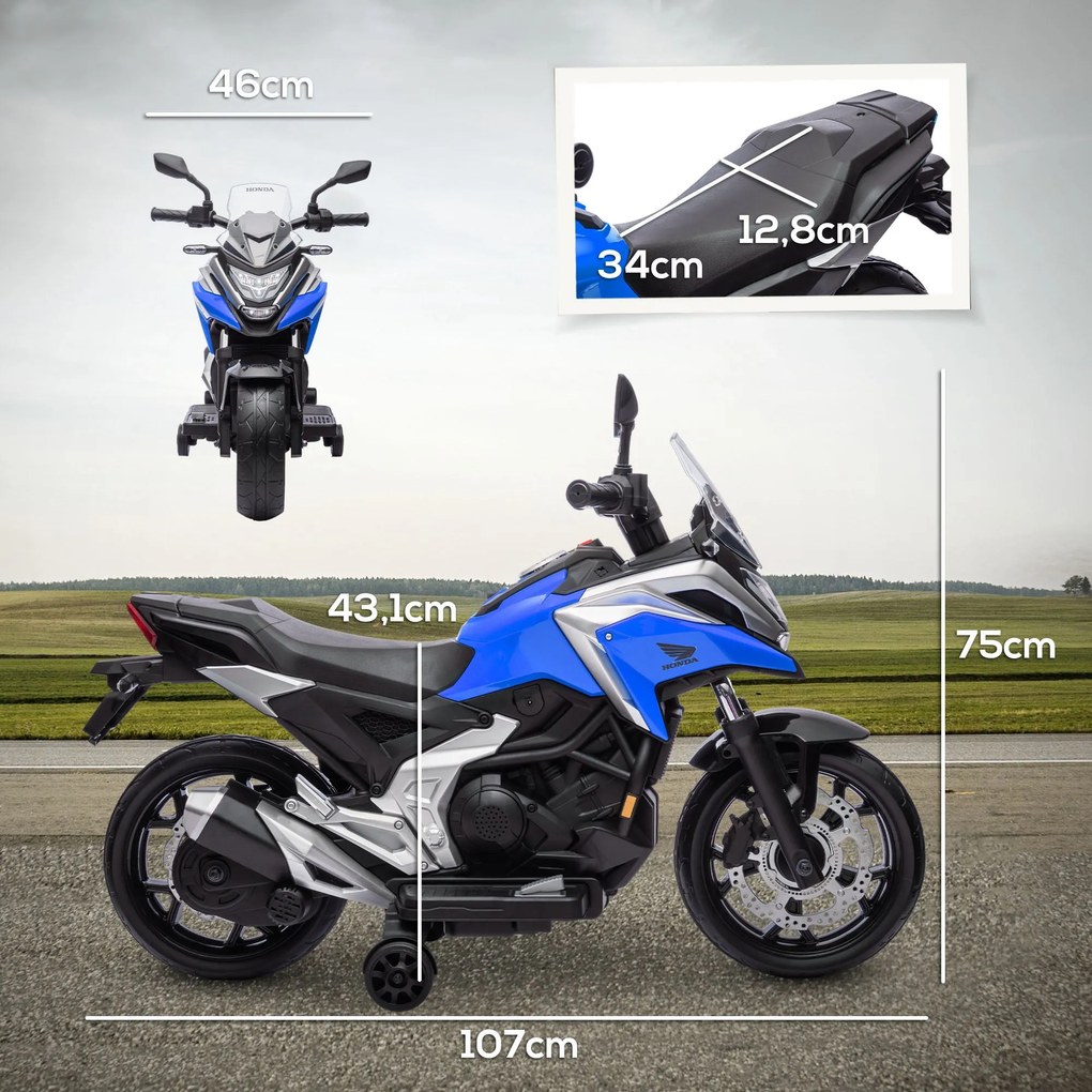 Dětská elektrická motorka AIYAPLAY Honda - Jízda na motorce pro děti od 3 do 6 let s hudbou a světlomety - Elektrické vozidlo s 2 stabilizačními koly…