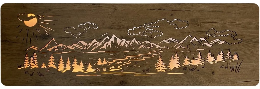 Li-Go "Hory, les" světelný obraz 230V 120x40cm provedení povrchu: dub