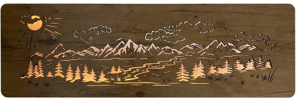 Li-Go "Hory, les" světelný obraz 230V 120x40cm provedení povrchu: dub světlý