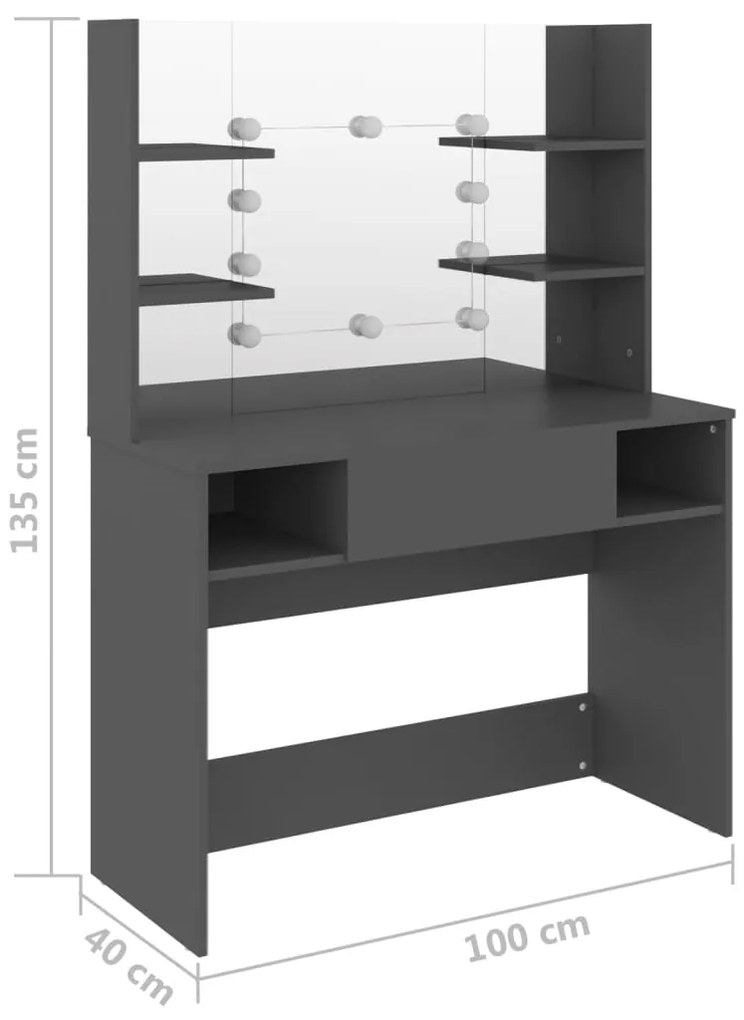 vidaXL Marketos Kosmetický stolek s LED světly 100 x 40 x 135 cm MDF šedý
