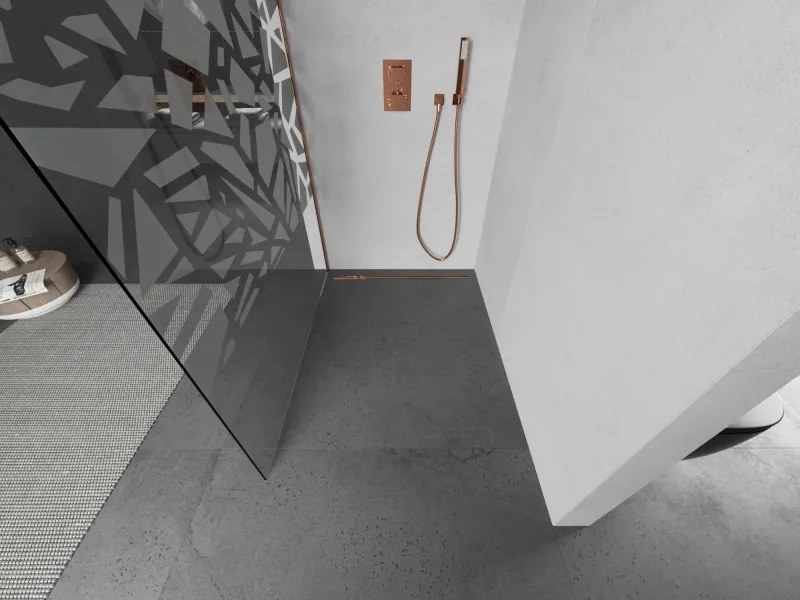 Mexen Kioto, sprchová zástěna Walk-In 110 x 200 cm, 8mm čiré sklo bílý vzor, měděný matný profil, 800-110-101-65-85