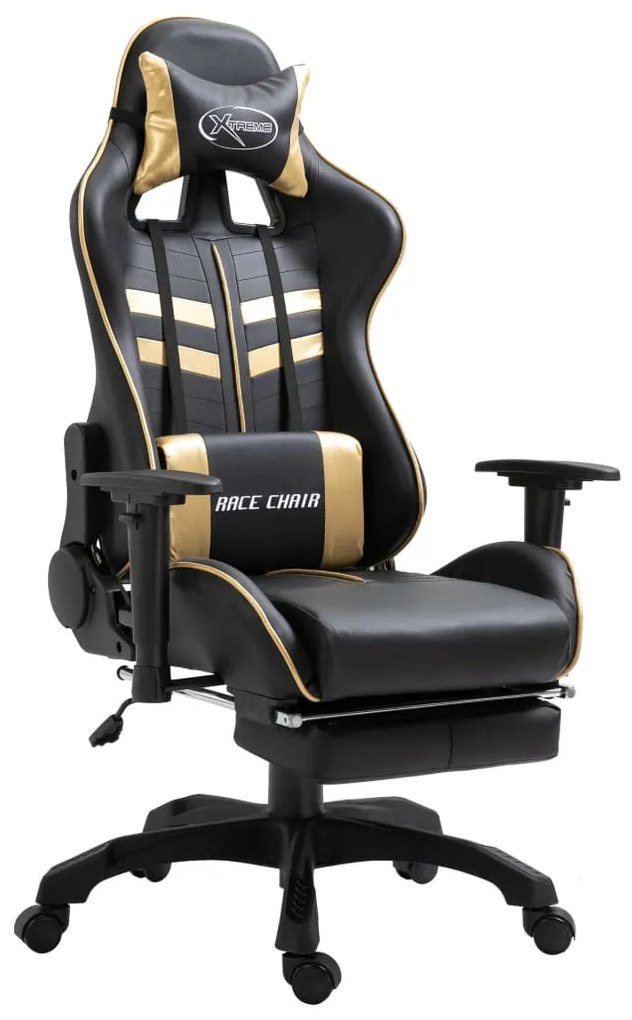20202 vidaXL Herní židle s podnožkou zlatá umělá kůže