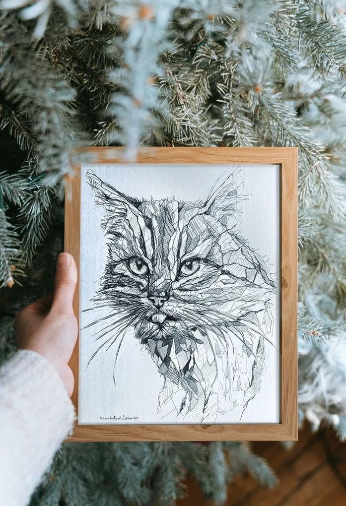 Pet Amour Originální portrét zvířete podle fotografie - Formát A4 Barva: bílé pero