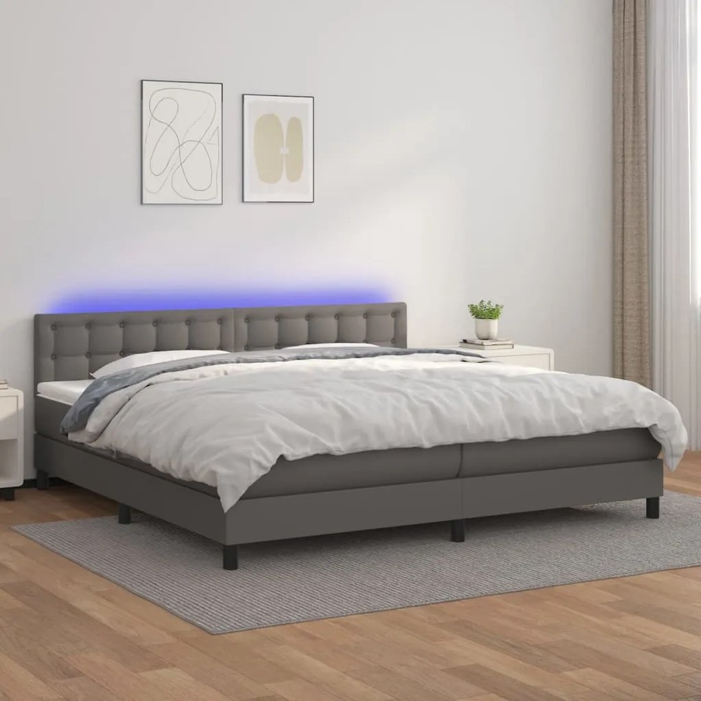 Box spring postel s matrací a LED šedá 200x200 cm umělá kůže,  3134247