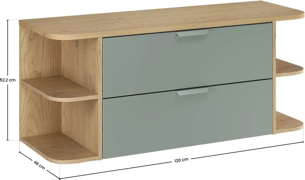 Závěsná skříňka pod umyvadlo Aster Ovalia s deskou 120 cm dub cremona/zelená