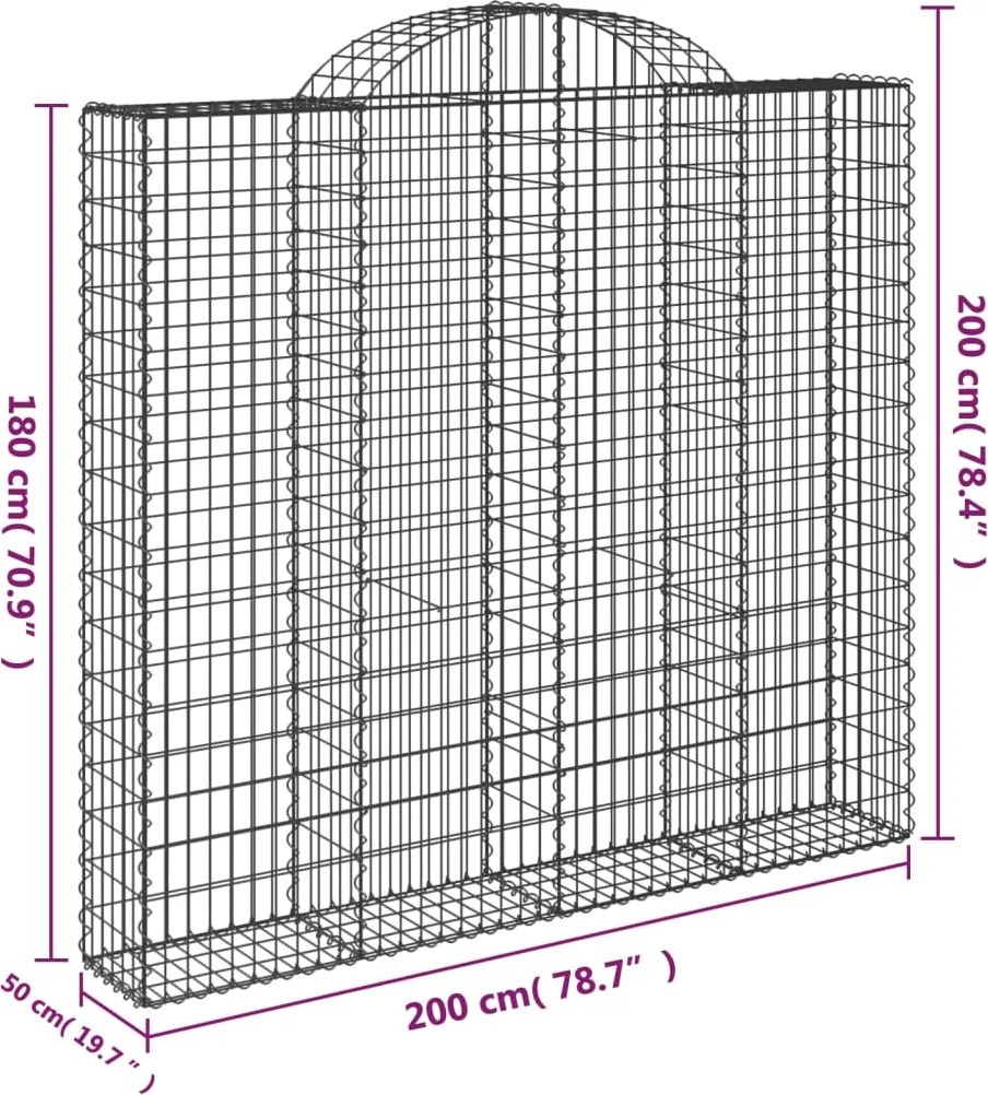 Klenuté gabionové koše 2 ks 200x50x180/200cm pozinkované železo 3146404