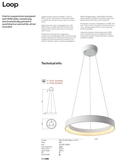Redo 01-672 - LED Lustr na lanku LOOP LED/48W/230V pr. 60 cm bílá