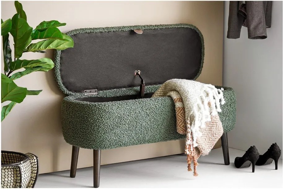 Zelená lavice z textilie bouclé Harlow – House Nordic