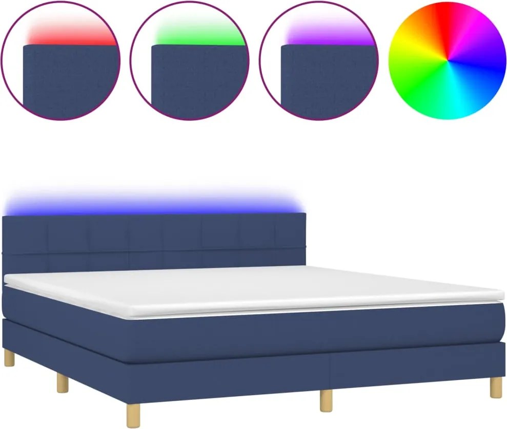 Box spring postel s matrací a LED modrá 180x200 cm textil 3133739