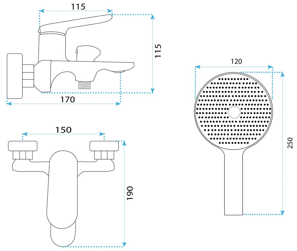 Rea Marco, vanová baterie s ruční sprchovou soupravou, černá matná, REA-B5941