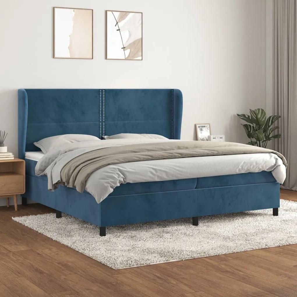 Box spring postel s matrací tmavě modrá 200x200 cm samet,  3129175