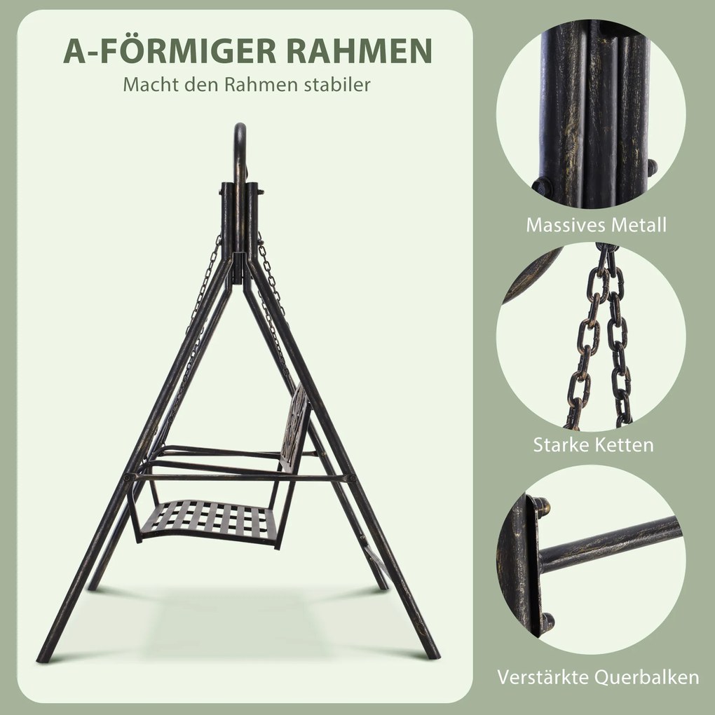 Zahradní houpačka Outsunny pro 2 osoby, kovová houpačka Hollywood v bronzové barvě, 167 x 123 x 175 cm, ideální pro zahradu a terasu | Aosom.de