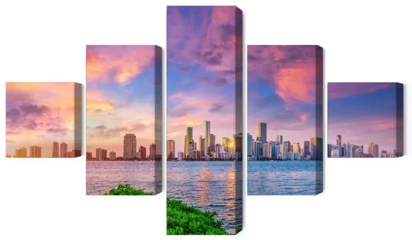 Vícedílný obraz Panorama Miami Při Západu Slunce Nedostatek Nedostatek Plátno Canvas 200x120