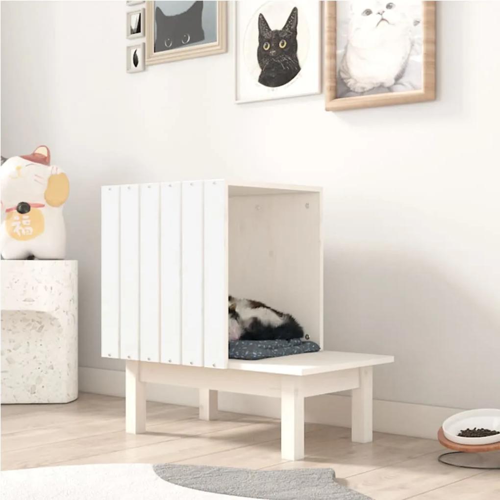 Domeček pro kočky bílá 60 x 36 x 60 cm masivní borové dřevo - Default Title