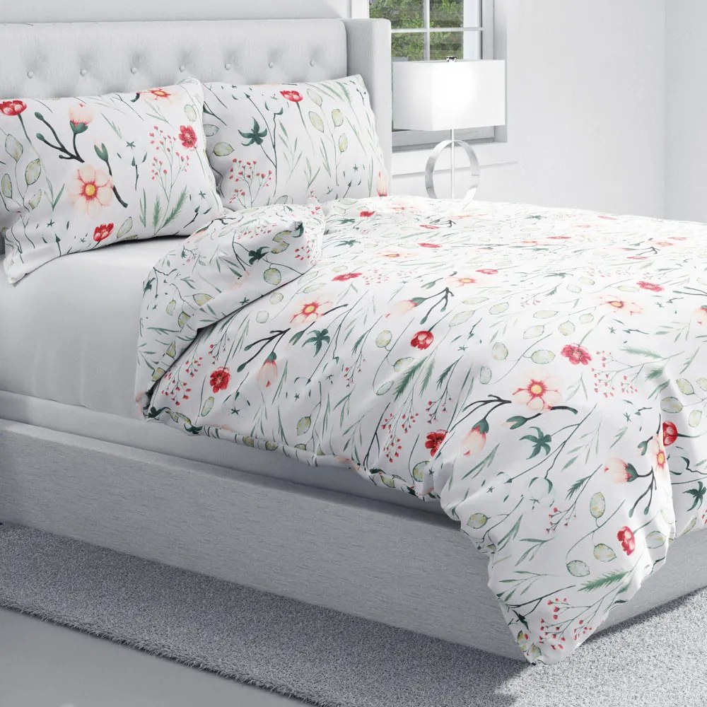 Biante Bavlněné ložní povlečení Sandra SA-747 Luční květiny na bílém Prodloužené 140x220 a 70x90 cm