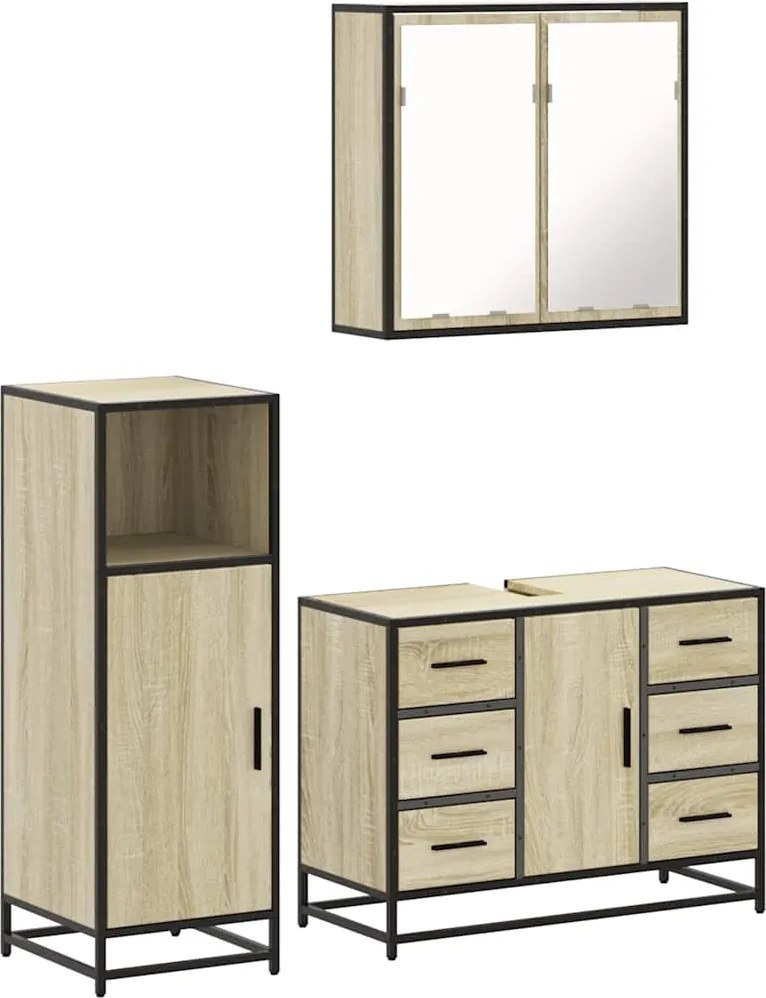 3dílný set koupelnového nábytku dub sonoma kompozitní dřevo 3300961