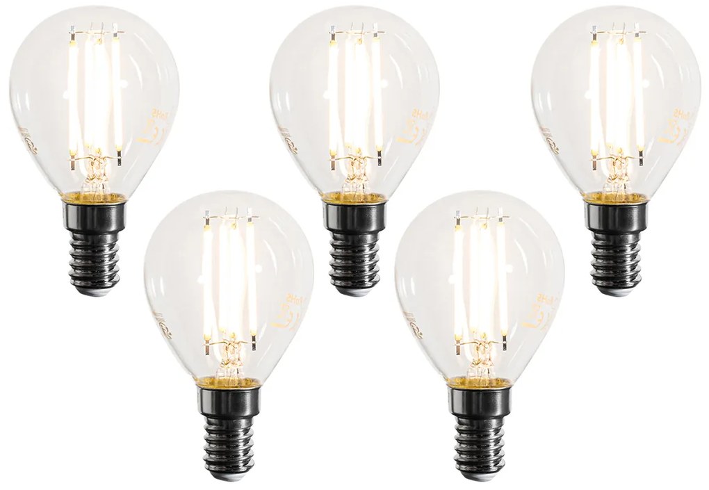Sada 5 stmívatelných LED filamentových žárovek E14 G45, čiré, 4W 470LM 2700K