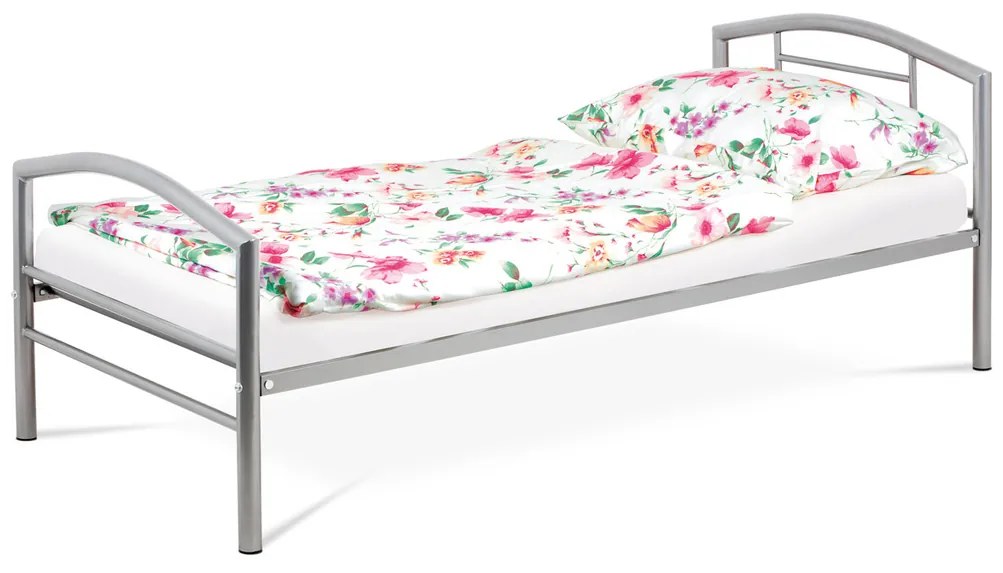 Autronic Postel jednolůžková 90x200 cm, kovová šedý lesk BED-1900 SIL