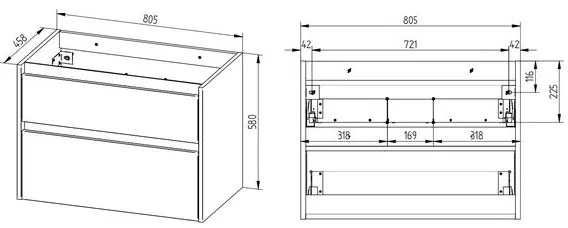 EBS Duomo Skříňka a keramické umyvadlo Slim 81 cm, bílá lesklá S_DUOMOSL81B