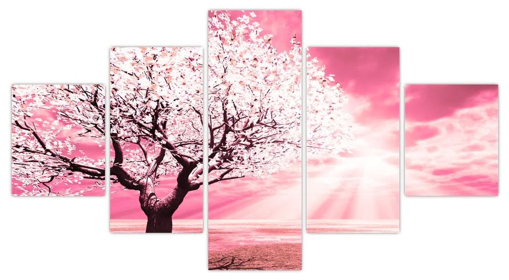 Růžový obraz stromu (125x70 cm)