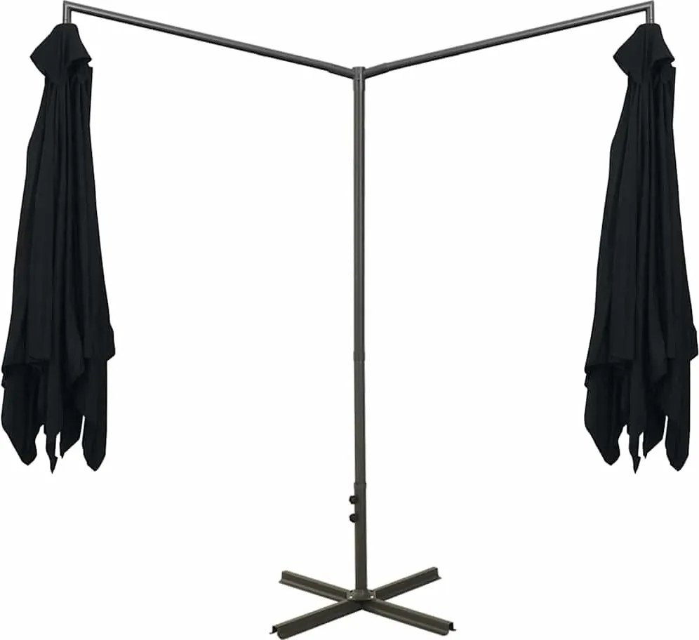 Dvojitý zahradní slunečník s ocelovou tyčí černý 600 x 300 cm 312560