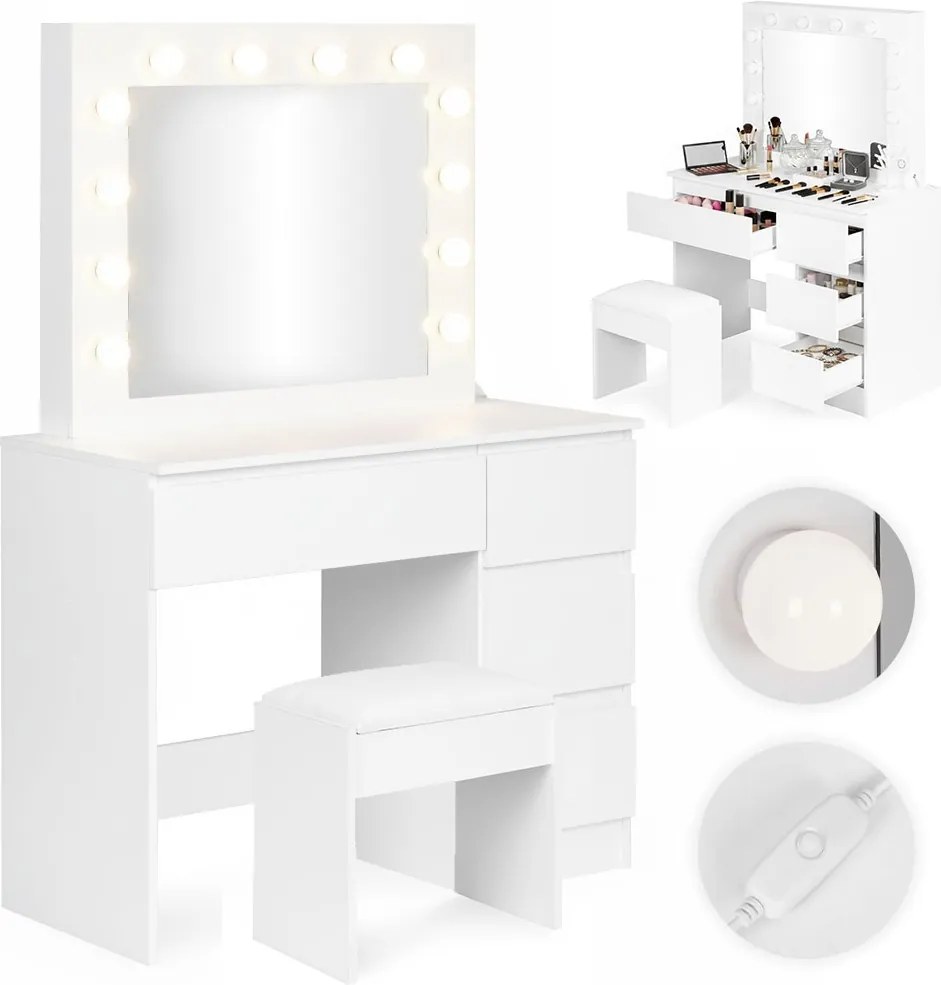 Toaletní stolek s LED osvětlením a taburetem Rety 94 cm bílý II