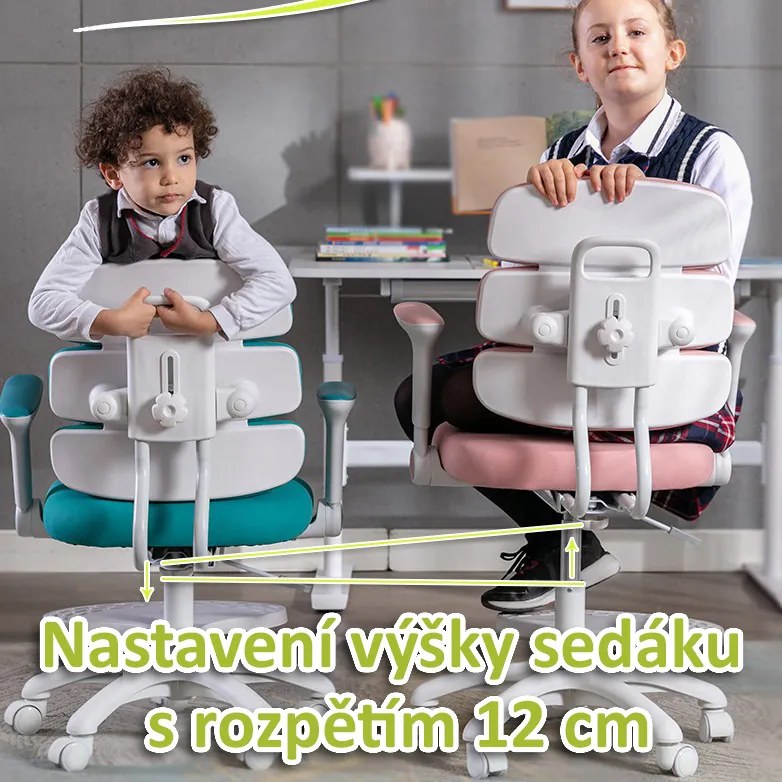 Dětská rostoucí židle Neoseat KIDDY THREE — látka, pratelný potah, tyrkysová (rozbaleno)