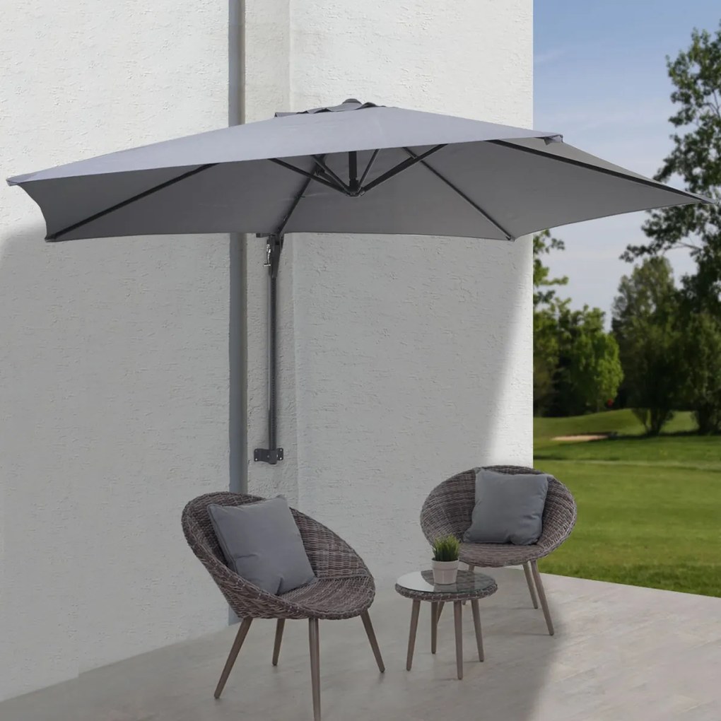 Nástěnný slunečník Casoria 3 m polyester hliník/ocel - šedá