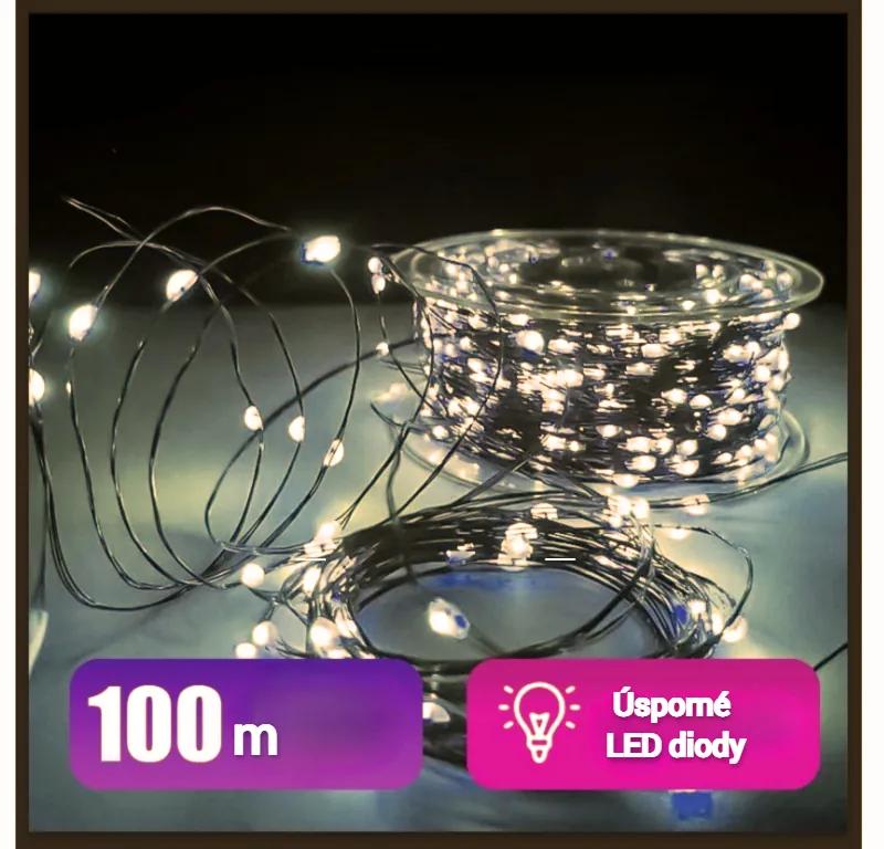 Venkovní vánoční mikro řetěz, teplá bílá, 100m, 1000 LED, 8 programů