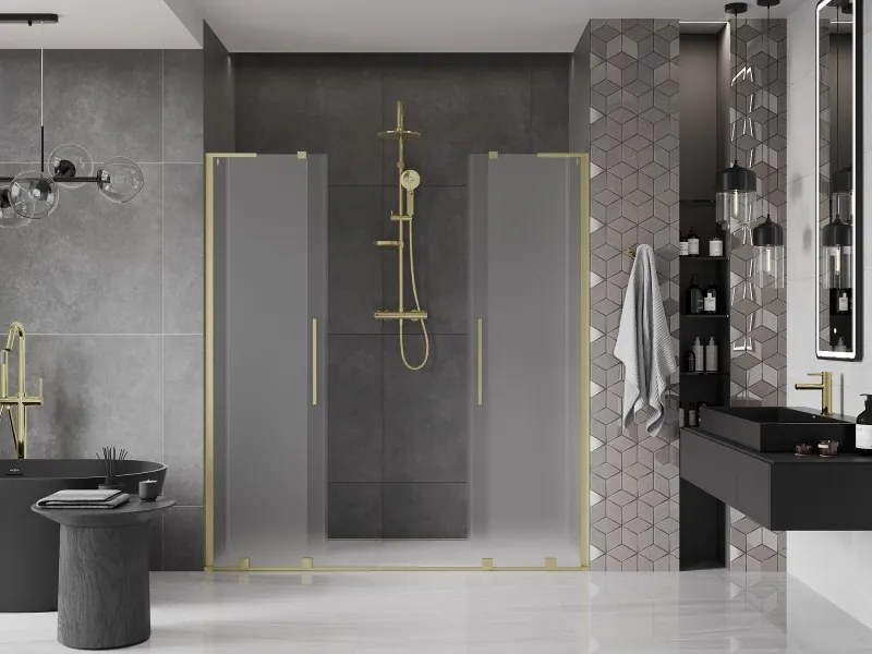 Mexen Velar L Duo, posuvné sprchové dveře do otvoru 180 cm, 8mm sklo námraza, zlatá matná, 871-180-003-32-55