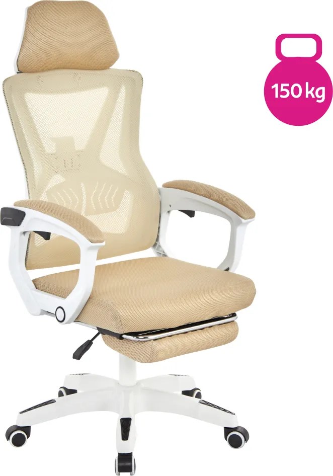 Kancelářské křeslo, béžová/bílá, nosnost 150 kg, MALVIN