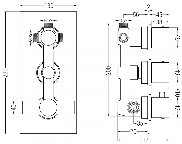 Mexen Cube DR02 podomítkový vanový a sprchový set s hlavovou sprchou 30x30 cm (7v1), růžová zlatá, 77503DR0230-60