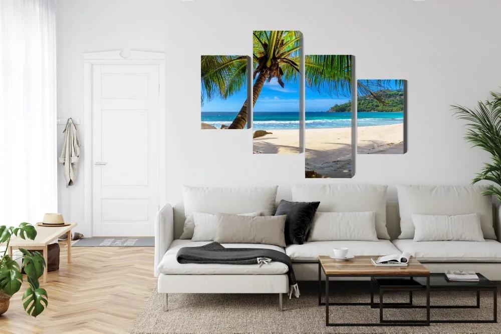Vícedílný obraz Tropická Pláž S 3D Palmou Nedostatek Nedostatek Přírodní plátno 240x150