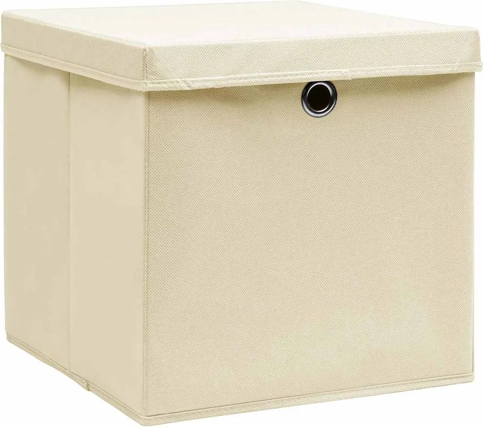 Úložné boxy s víky 4 ks krémové 32 x 32 x 32 cm textil 288358