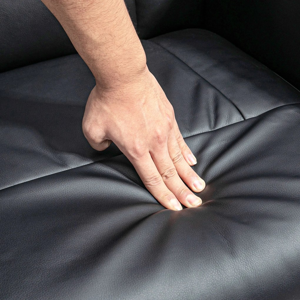 Relaxační křeslo s podnožkou, polohovací TV křeslo 145°, otočné 360°, umělá kůže, černé