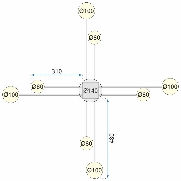 Toolight - LED stropní svítidlo 8-ramenné 8x40W APP210-3CPR + dálkové ovládání, černá, OSW-08465
