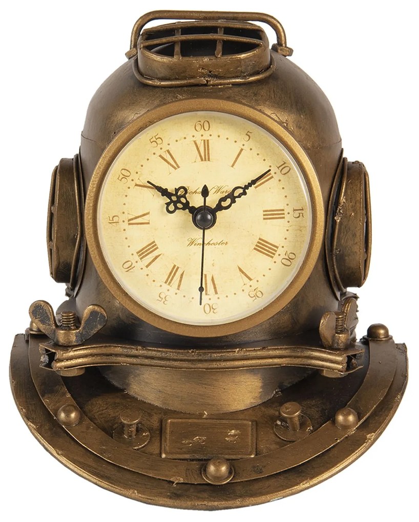 Zlatohnědé stolní hodiny ve tvaru potápěčské masky - 16*15*18 cm