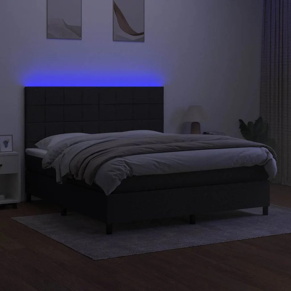 Box spring postel s matrací a LED černá 160x200 cm textil 3134887
