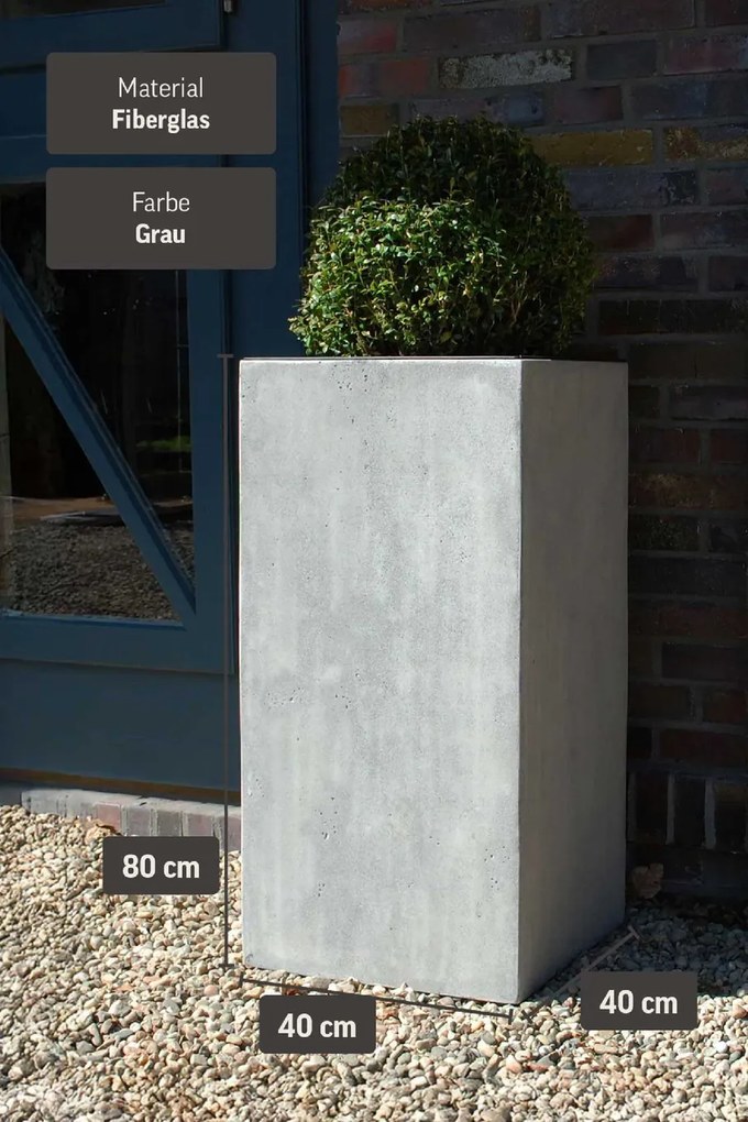 Hranatý květináč BLOCK, sklolaminát, výška 80 cm, beton design