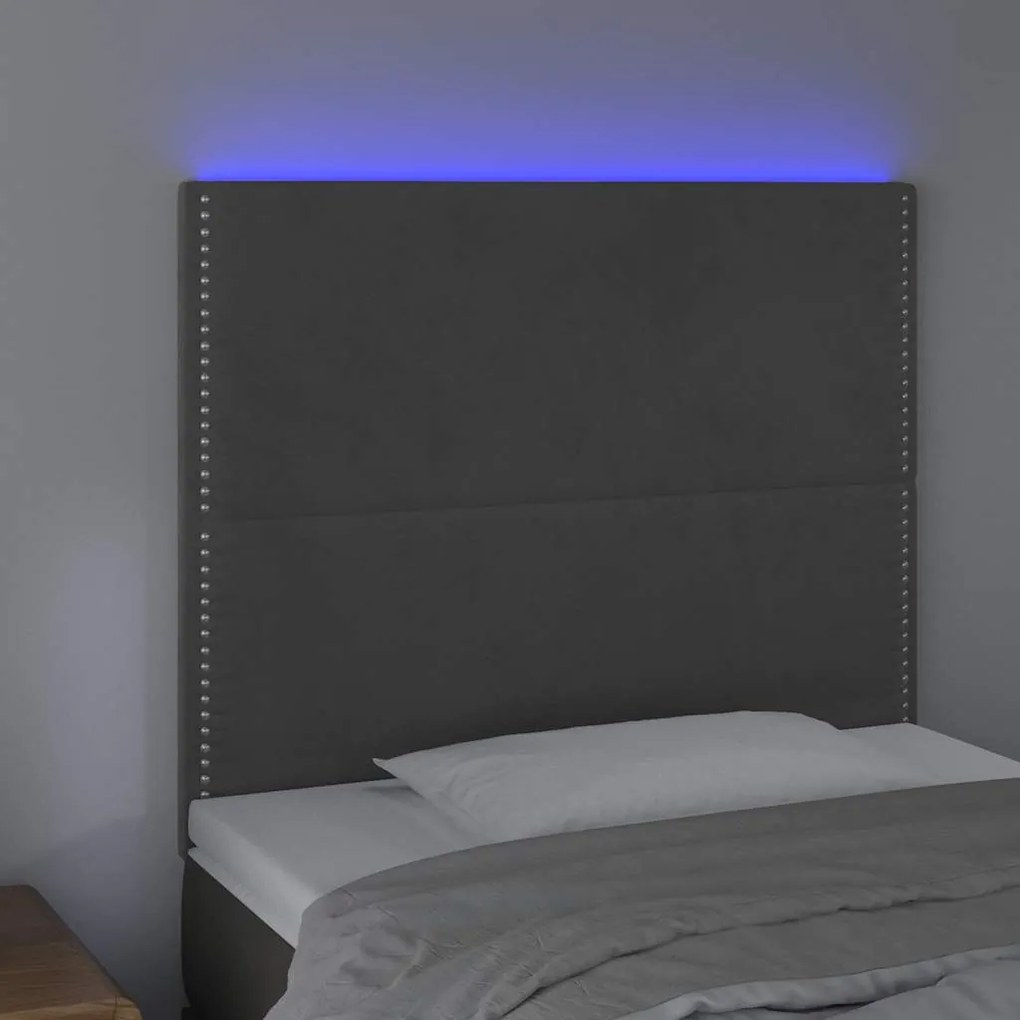 Čelo postele s LED tmavě šedé 100x5x118/128 cm samet 3122327