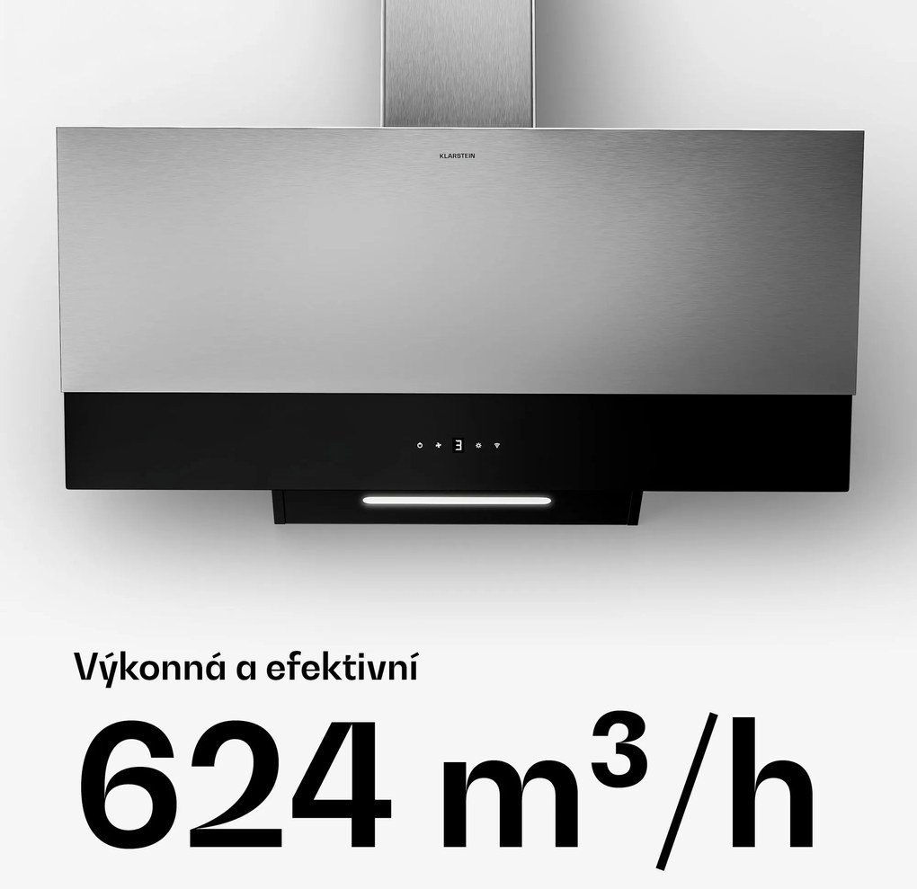 Klarstein Verosteel digestoř, Elegantní, minimalistická, výkonná, Energetická třída A, 624 m³/h, 90 cm