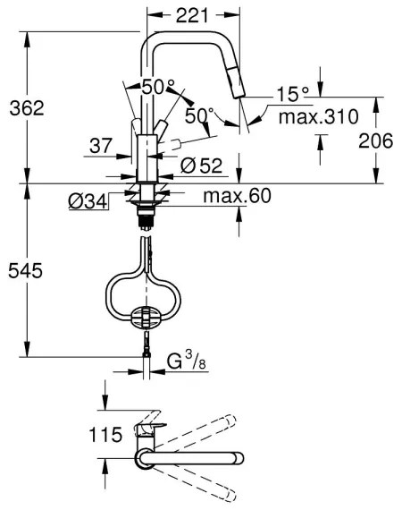 GROHE 306312430 - Dřezová baterie QUICKFIX START 362 mm černá