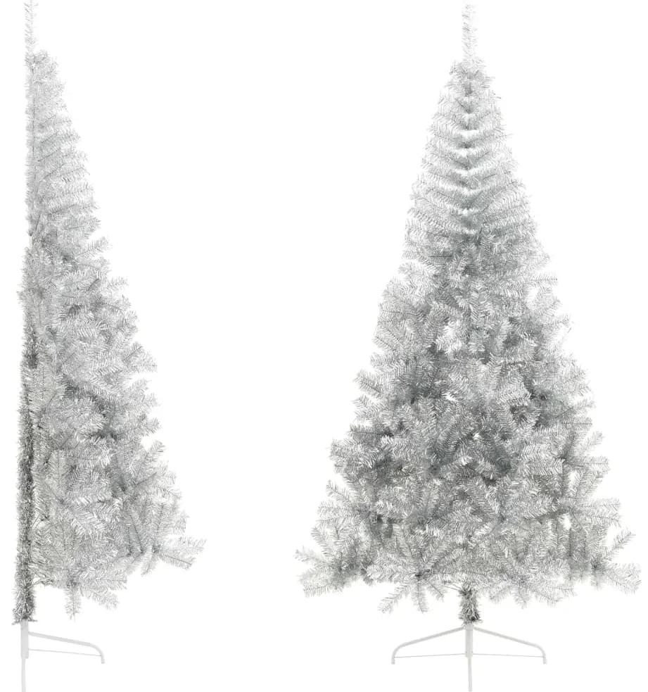 344698 vidaXL Umělý poloviční vánoční stromek se stojanem stříbrný 210 cm PET
