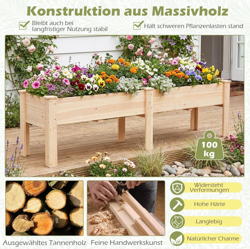 Costway Dřevěný vyvýšený záhon s drenážními otvory Záhon s 2 výsadbovými