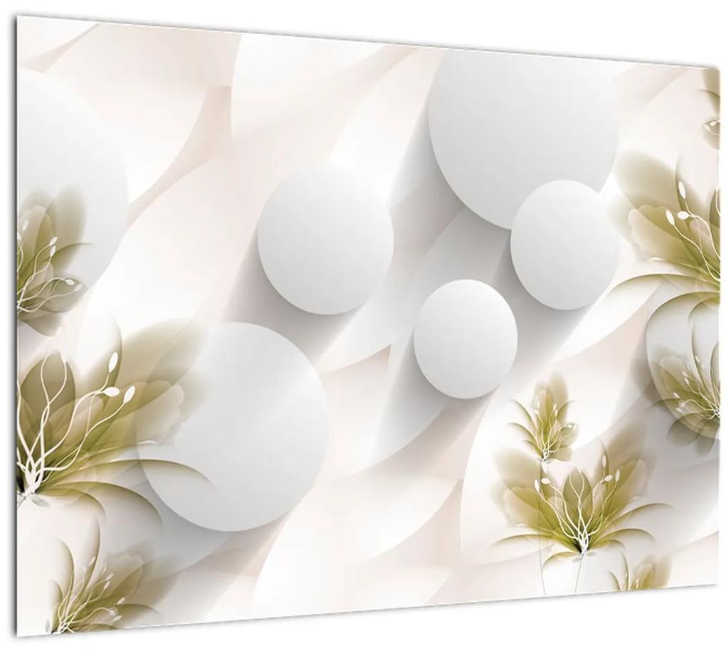 Skleněný obraz - 3D kruhy s květinami (70x50 cm)