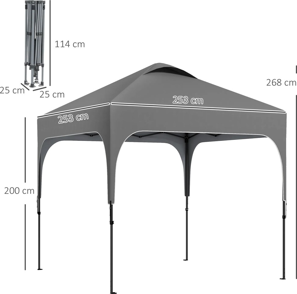 Outsunny Zahradní Altán 2,5 x 2,5 m skládací pop-up stan s nastavitelnou výškou na 4 úrovně, Oxfordská tkanina, UV50+, ocelový rám, taška na přenášení
