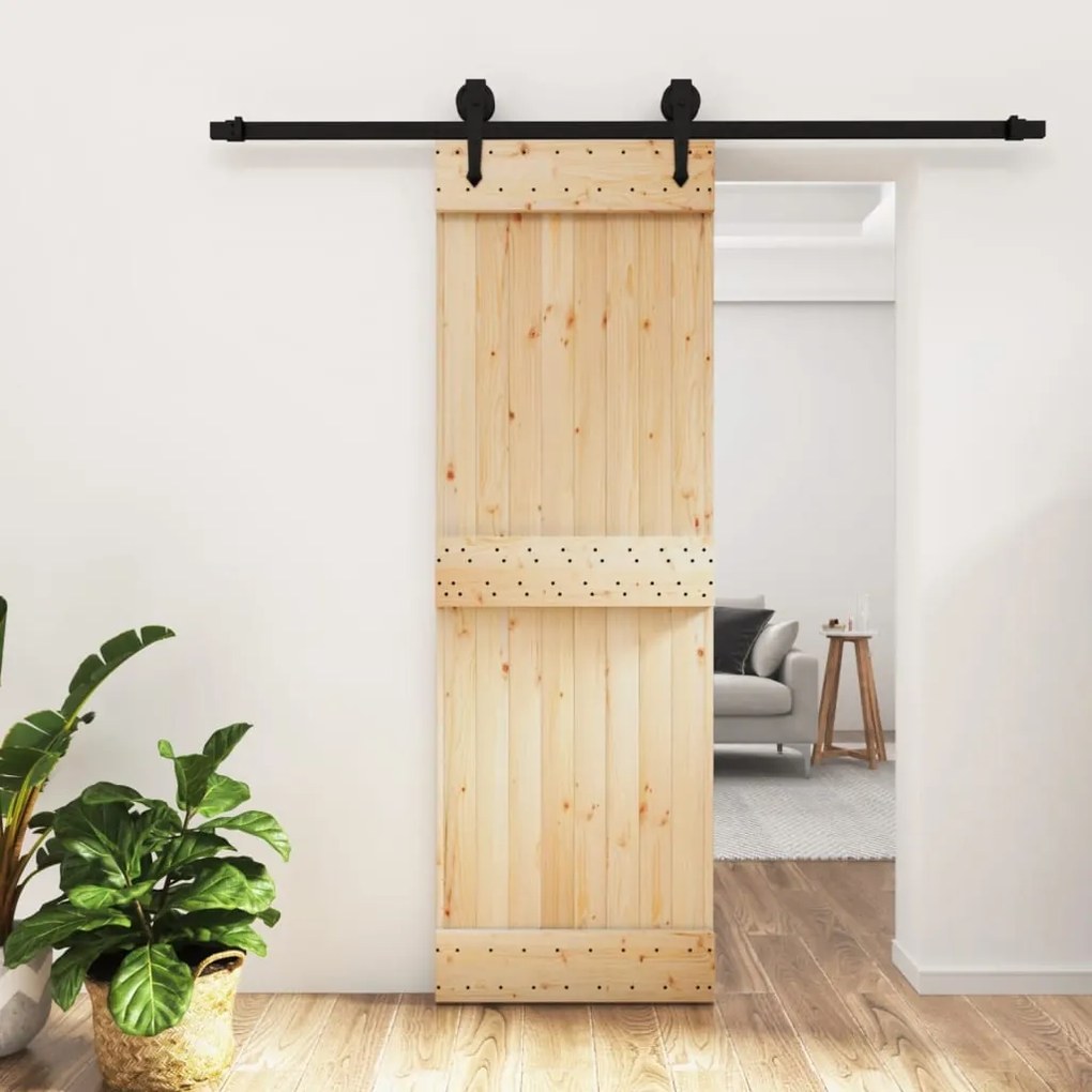 Posuvné Dveře S Kováním 70 X 210 Cm Masivní Borové Dřevo